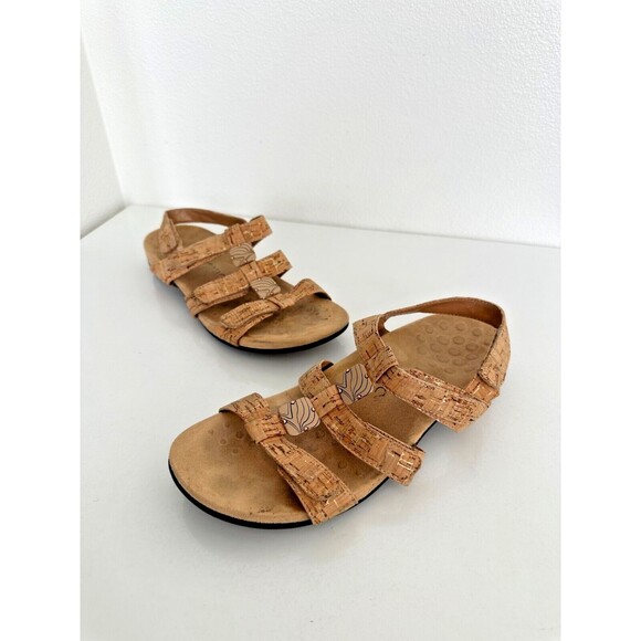 Vionic | Shoes | Vionic Amber Cork Sandals Gold Cork Strappy Orthopedic ...